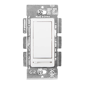 Maxxima LED Slide Dimmer Rocker Switch - 3-Way/Single Pole Compatible, Decorative Electrical Light Switch, 600 Watt Max, LED Compatible for Indoor Home Use, Wall Plate Cover Included - White