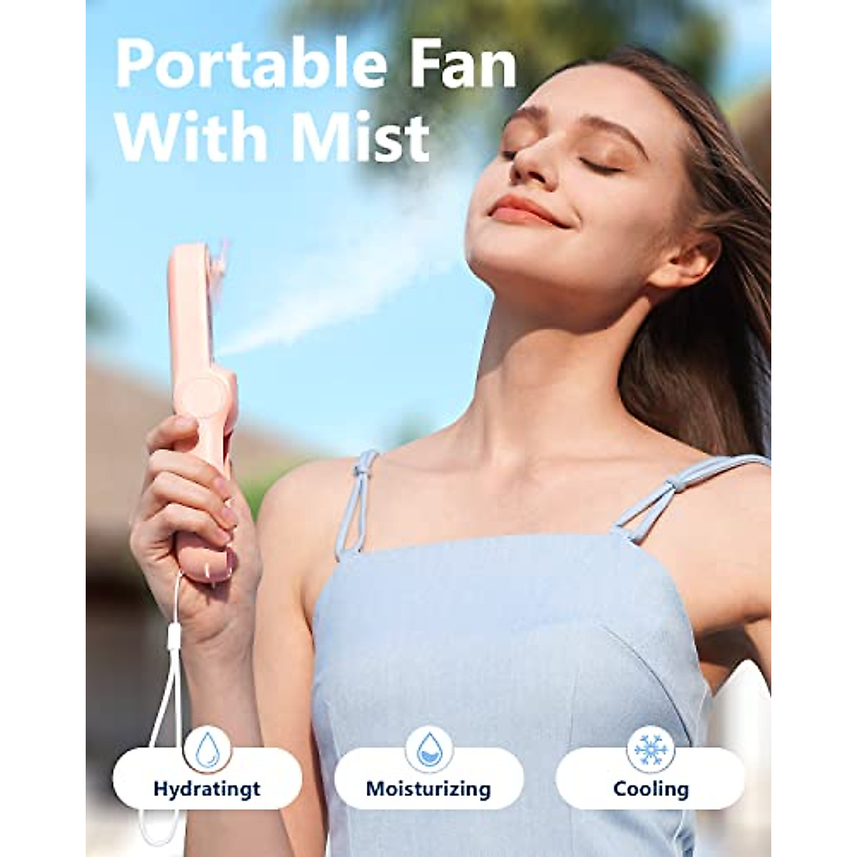 SWEETFULL Misting Fan Portable, Handheld Personal Mister Fan, Small Fan Rechargeable, Mini Spray Water Mist Fan, Kids Women Portable Fan For Travel, Outdoors, Hiking, Camping Home Office (Pink)