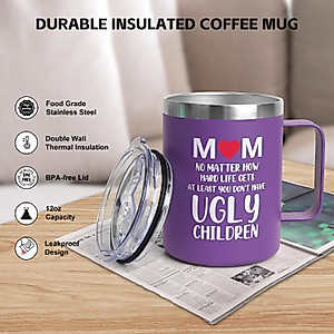 Birthday Gifts for Mom, Mother's Day Gifts from Daughter Son, New Mom Cool Great Best Funny Ideas Presents for Women, Insulated Stainless Coffee Tumbler Cup with Lid for Christmas Valentine's Day