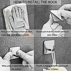 Towel Hooks 6 Pack Stainless Steel Self Adhesive Coat Robe Hooks, Modern No Drilling Waterproof Sticky Wall Hooks for Bathroom Kitchen Office Home, Waterproof Stick on Wall Adhesive Hangers,Wall Mount