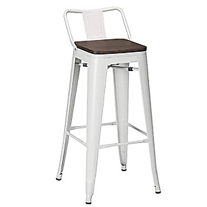 HAOBO Home Modern Industrial Metal Bar Stool Counter Height Stools [Set of 4] Stackable Dining Chair (24", Low Back White Wooden Seat)
