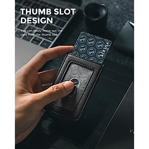 VULKIT ID Badge Holder with Lanyard for Women and Men Vertical Leather Badge Holder with Clear ID Window Card Holder Slot and Money Pocket Black