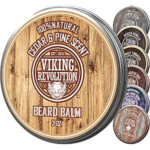 Viking Revolution Cedar and Pine Beard Balm - Beard Butter with Argan Oil, Beard Softener for Men with Jojoba Oil - Beard Moisturizer for Men with Beeswax - Beard Wax for Men (2oz, 1 Pack)
