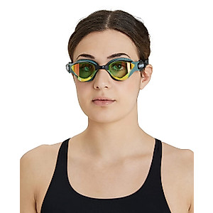 ARENA Unisex Adult Cobra Tri Swimming Goggles for Triathlon and Fitness Swipe Anti-Fog Wide Vision Mirror Lens, Yellow Copper/Army