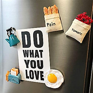 Feadem 10pcs Fridge Magnets Set, 3D Resin Magnet Refrigerator Stickers, Cute Food Shaped Magnets Home Refrigerator Stickers Creative Cute Food Shape Magnetic Bread Milk Bacon Fried Egg Pan