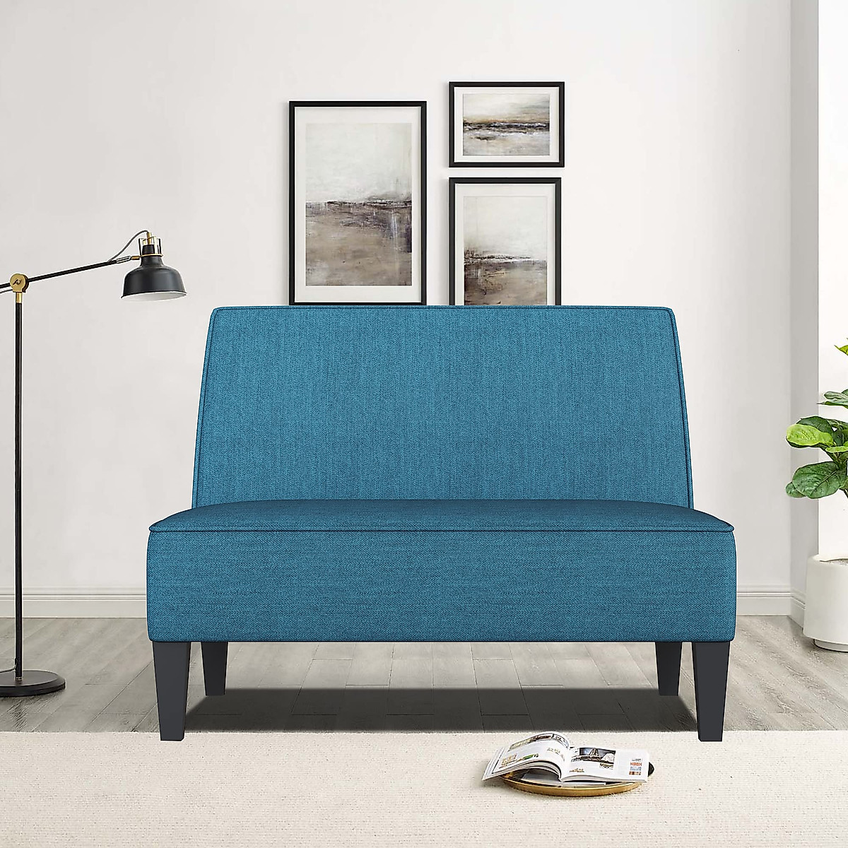 Changjie Furniture Small Loveseat Sofa, Upholstered Small Sofa Couch Mini Love seat Sofas for Bedroom Living Room (Blue)