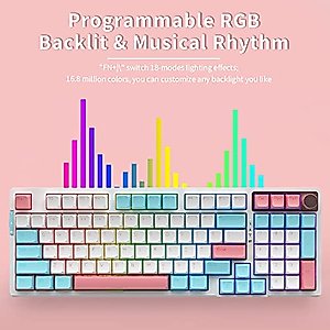 NACODEX AK966 96 Key Hot Swappable Gasket Mount Keyboard | Amazing 10000mAh Bluetooth /2.4G /Wired PC Gaming Custom Keyboard with Kailh MX Cream Switch | Knob Control | MDA PBT Keycaps