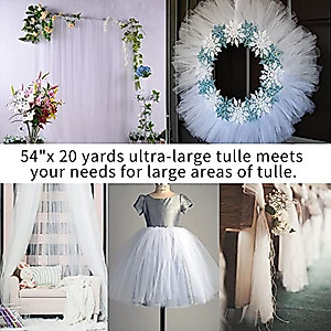 Tulle Fabric Rolls 54 inch by 20 Yards White Tulle Bolt for Wedding Decorations Party Baby Shower Table Skirt Tutu DIY Decor