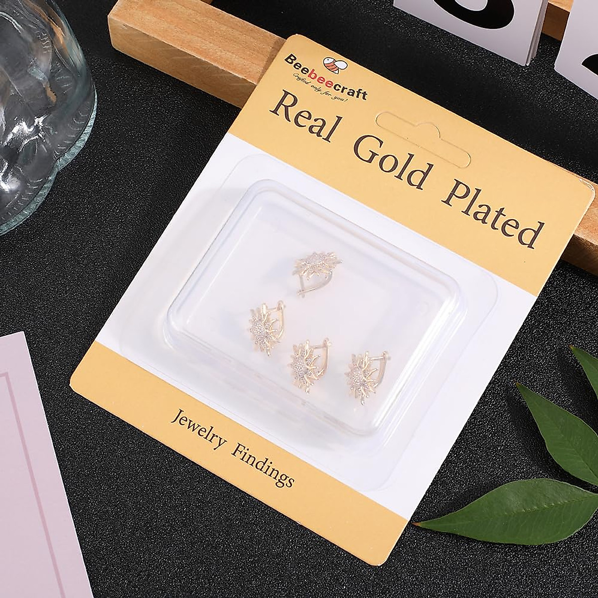 Beebeecraft 1 Box 6Pcs Sun Earring Findings 18K Gold Plated Cubic Zirconia U Shaped Earring Hooks for DIY Jewelry Making Supplies Pin: 0.8mm
