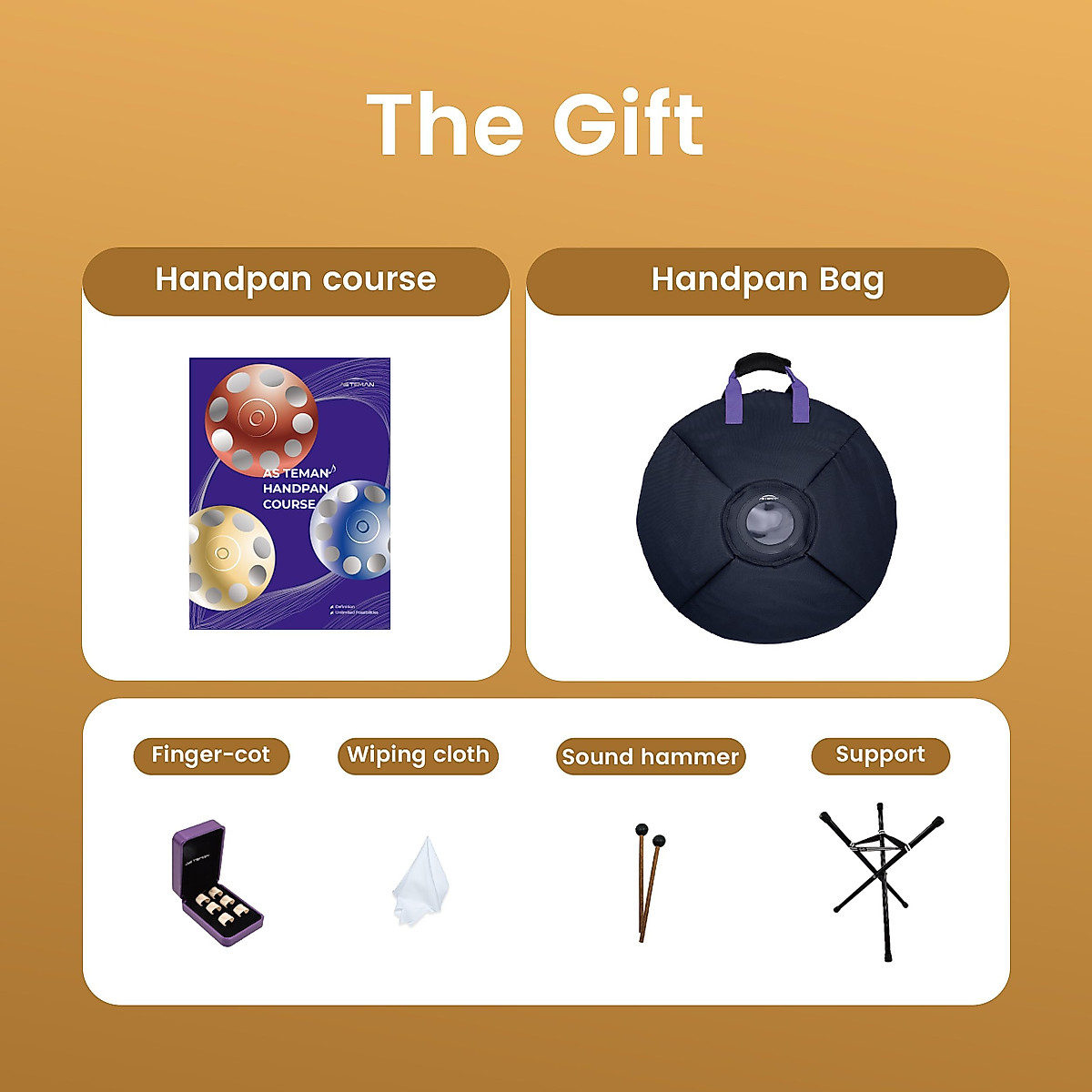 ASTEMAN Handpan, 18 inches, 9 notes, 432Hz, G minor, comes with handpan stand, handpan bag, two beaters, and dust cloth. (Mini, 432Hz)