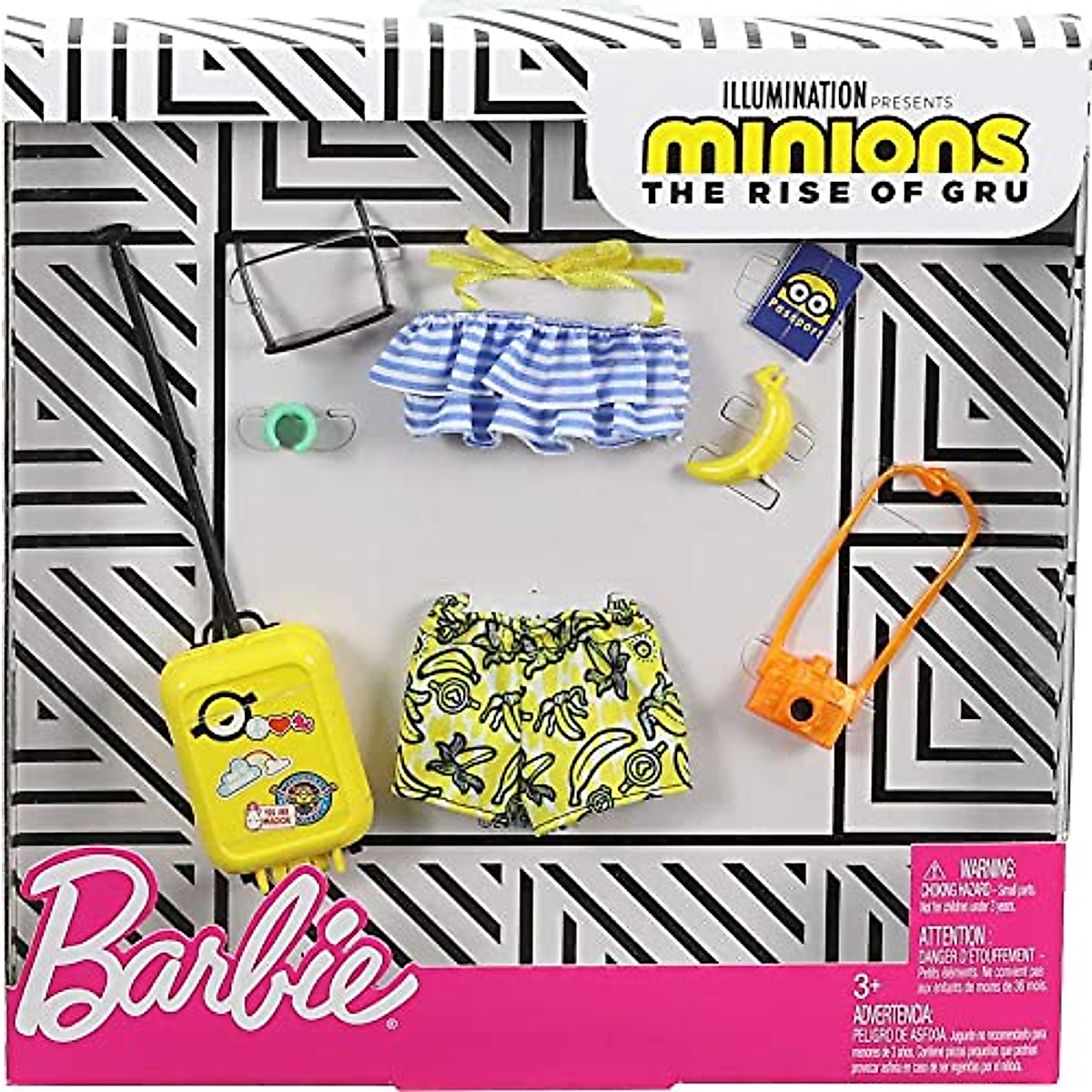 Barbie Storytelling Fashion Pack of Doll Clothes Inspired by Minions: Halter Top, Banana Shorts and 6 Accessories Dolls, Gift for 3 to 8 Year Olds