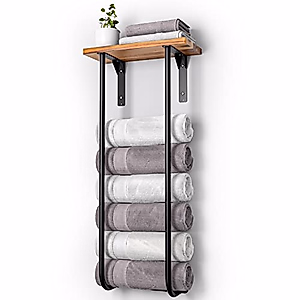 Towel Racks for Bathroom Wall Mounted, G.a HOMEFAVOR Towel Holder, Metal Towel Rack with Wooden Shelf for Small Bathroom Organizer Decor or RV Camper