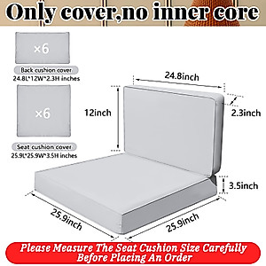 Patelai 12 Pcs Patio Cushion Covers Outdoor Cushion Covers Replacement Outdoor Cushion Slipcovers with Zipper for Outdoor Furniture, Patio Sofa Couch (6 Seat Covers and 6 Back Covers)(Light Gray)