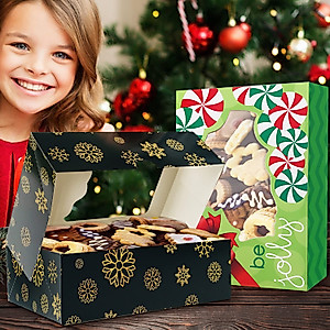 Party Funny 12 Christmas Cookie Boxes -Large Holiday Bakery Food Container for Gift Giving with 80 Count Christmas Foil Gift Stickers
