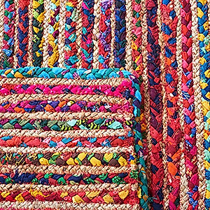 Safavieh Braided Collection Accent Rug - 4' x 6', Natural & Multi, Handmade Farmhouse Cotton, Ideal for High Traffic Areas in Entryway, Living Room, Bedroom (BRD262B)