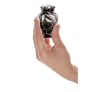 Keepsake Urn | Marble Finish Keepsake Cremation Urn for Ashes | Metal Sharing Urn for Human or Pets Ashes | Mini Memorial Urn with Velvet Bag (Luxury Black)