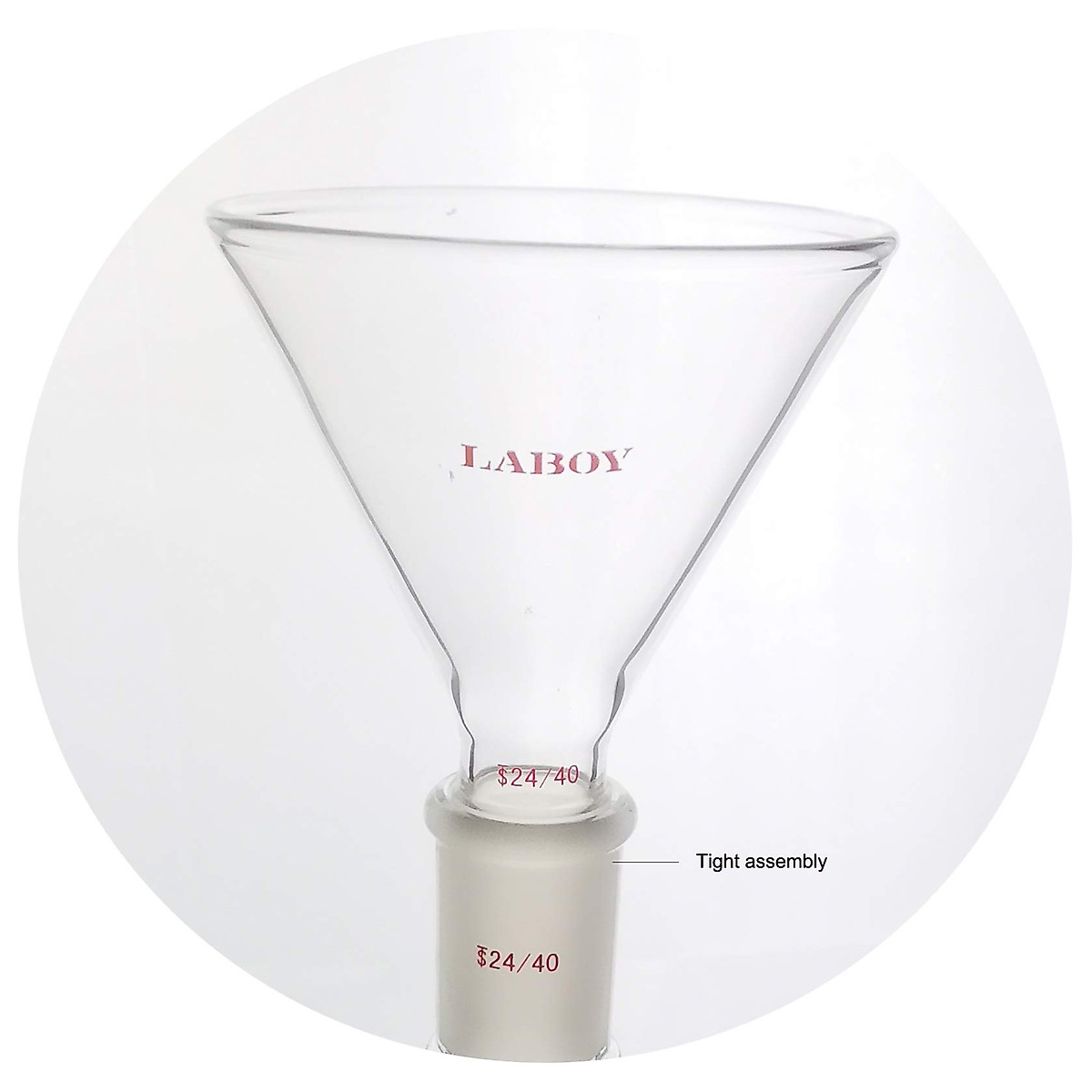 Laboy Glass Jointed Powder Funnel Filter Funnel Glass Funnel Short Stem with 100mm Top O.D.& 24/40 Inner Joint Organic Chemistry Lab Glassware