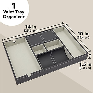 Juvale Leather Valet Catchall Tray for Men with 6 Compartments - Bedside Nightstand Organizer for Phones (Black)