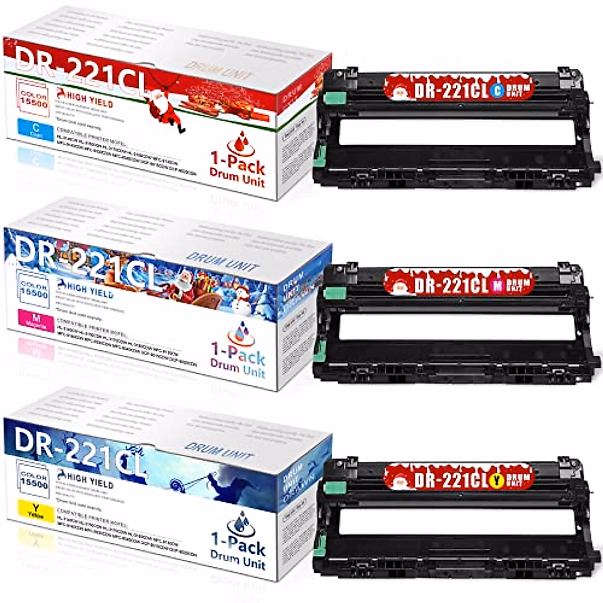DRAWN [High Yield] DR-221CL Drum, 3-Pack C/M/Y Compatible DR221CL DR-221 DR221 Drum Unit Replacement for Brother MFC-9130CW MFC-9330CDW DCP-9015CDW HL-3150CDN HL-3170CDW Printer (DR 221CL Drum)