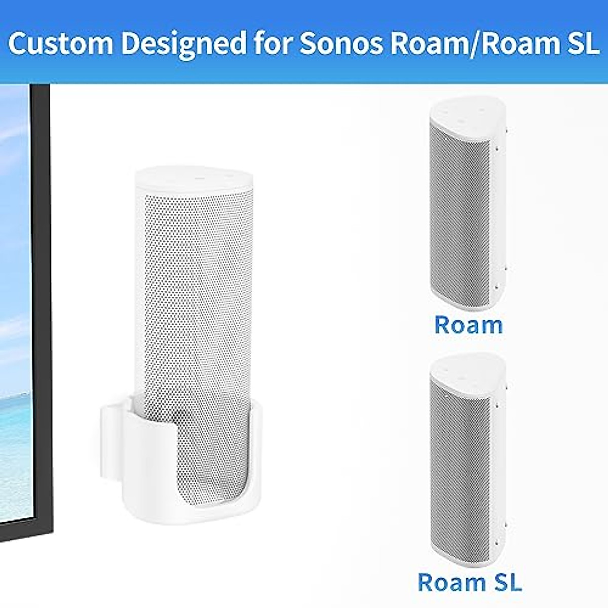 Sturdy Speaker Wall Mount for Sonos Roam, Roam SL Mount - Space Saving Speaker Mount for Sonos Roam, Roam SL Wall Mount Bracket Easy to Install Mounting Bracket, White