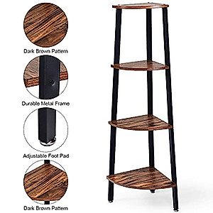 Giantex 4-Tier Corner Shelf Industrial Multipurpose Bookcase, Home or Office Storage Rack, Wood Plant Stand with Metal Frame (Rustic Brown)
