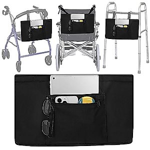 supregear Universal Accessories Bag for Walker, Wheelchair, Rollator, Scooters, Seniors Detachable Preserve Heat Cooler w/Cup Holder-Folding Walker Basket Waterproof Walker Caddy Pouch, Black