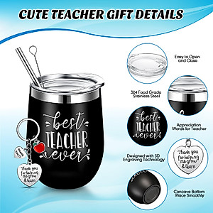 Didaey 24 Pcs Teacher Appreciation Gift Sets 12 Oz Teacher Wine Tumbler for Women Thank You Birthday Graduation Gifts 12 Best Ever Cup and 12 Keychain(Black)