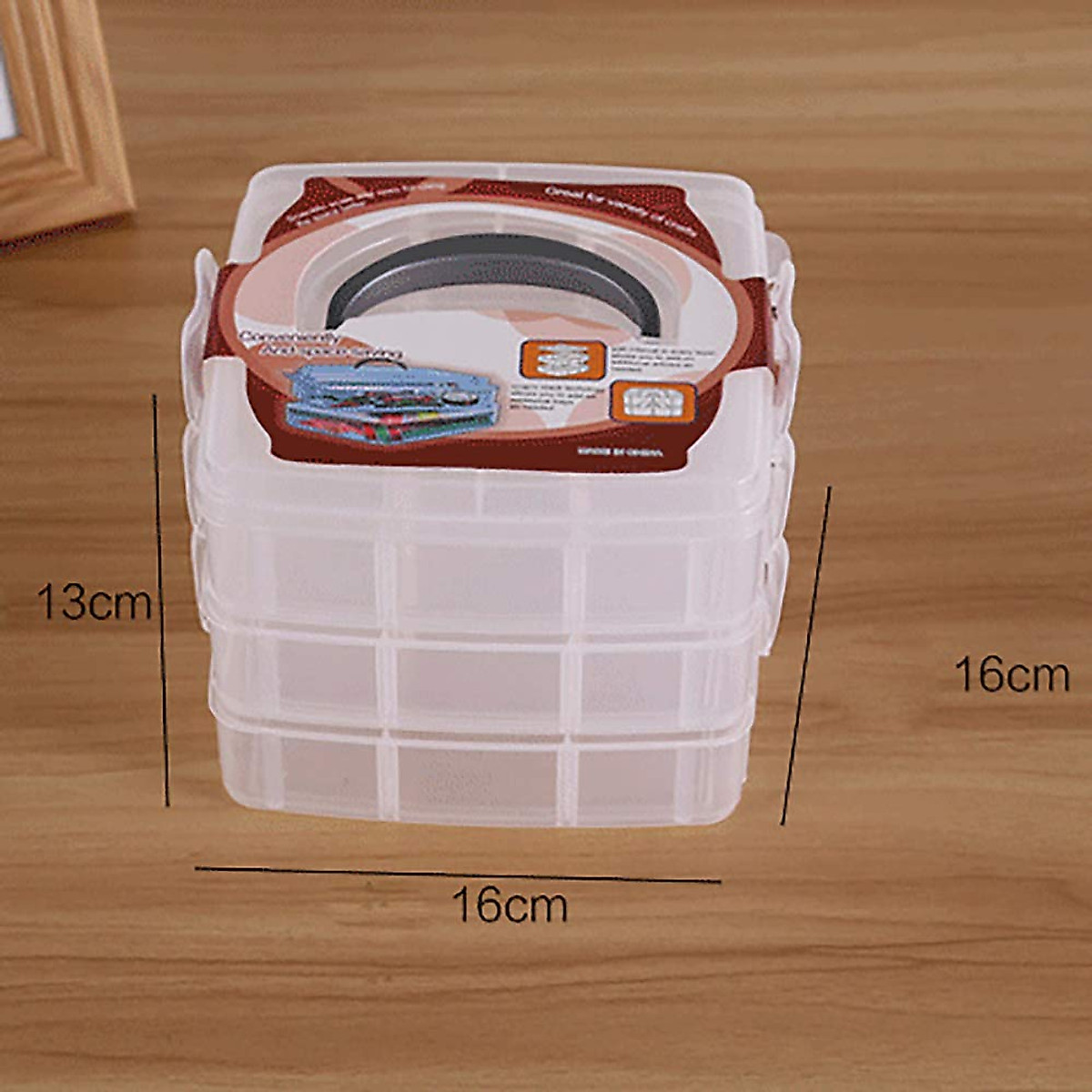 WElinks 3-Tier Small Storage Container with 18 Adjustable Compartments Container Box Organizer for Thread Storing Sewing Embroidery Accessories Bobbins Beads (Clear)