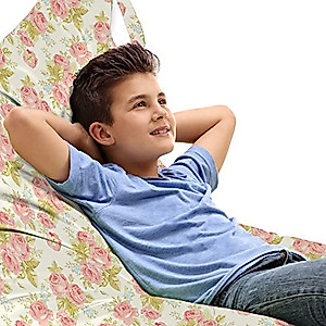 Lunarable Flower Lounger Chair Bag, Vintage English Roses Wedding Themed Bouquet Romantic Botany Design, High Capacity Storage with Handle Container, Lounger Size, Pale Pink Green