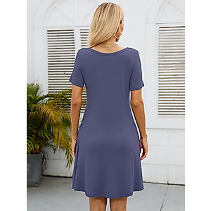 KORSIS Summer Dresses for Women Purple Gray X-Large Casual T Shirt Dresses Short Sleeve Swing Flowy Ladies Beach Vacation Sundress with Pockets