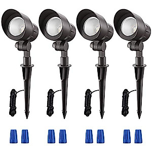 LEONLITE Low Voltage LED Spotlight Landscape Lights, 12V AC/DC Garden Lights Outdoor Pathway, ETL Listed Die-cast Aluminum, CRI90+ for Bush Yard Lighting, Bronze Finish, 3000K Warm White, Pack of 4
