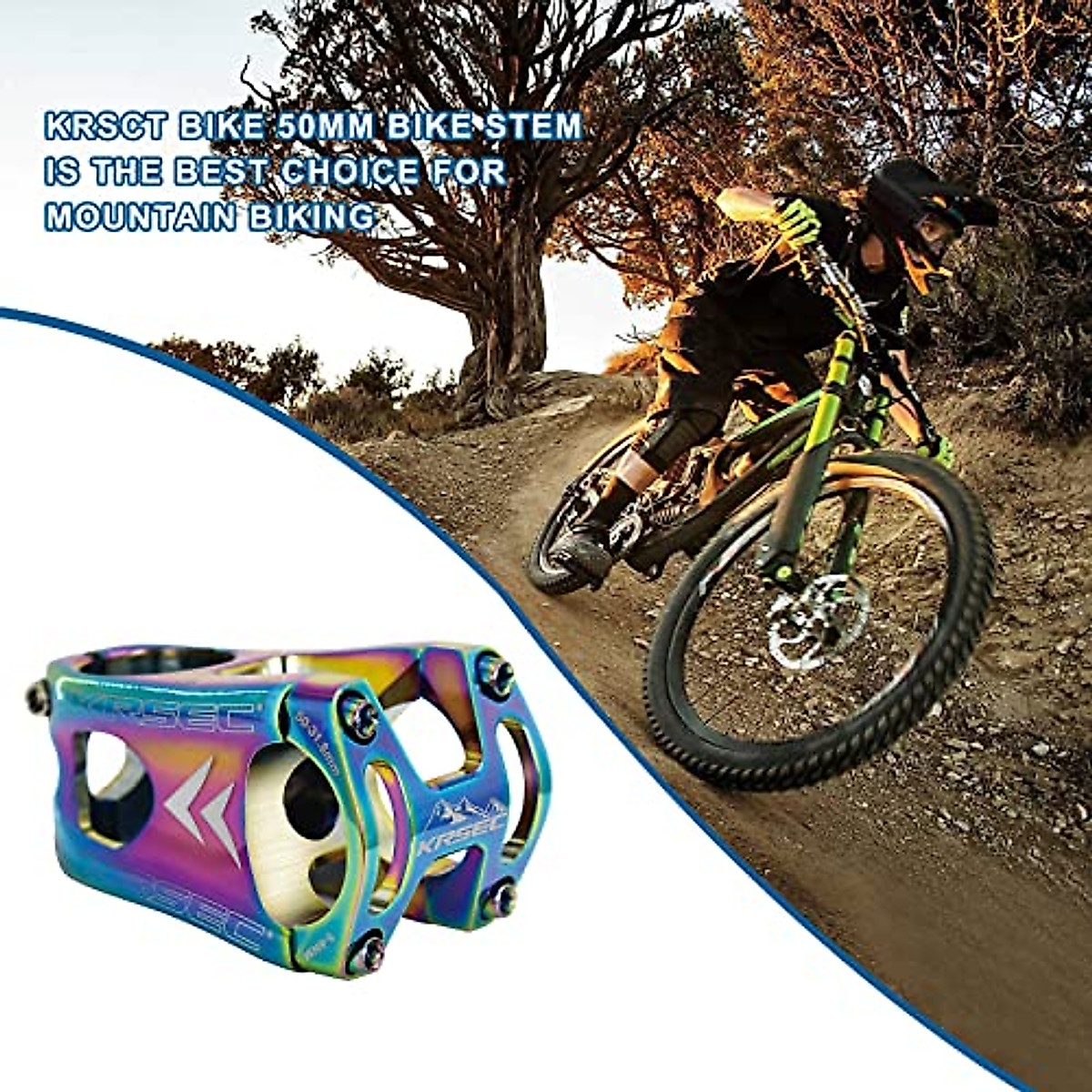 KRSEC Bike Stem 31.8 Stem 50mm Mountain Bike Stem Riser Short Handlebar Stem Bracket Aluminum Alloy for Most Bicycle, Road Bike, Raceface Handlebars MTB, BMX, Fixie Gear, Cycling Accessories, Rainbow