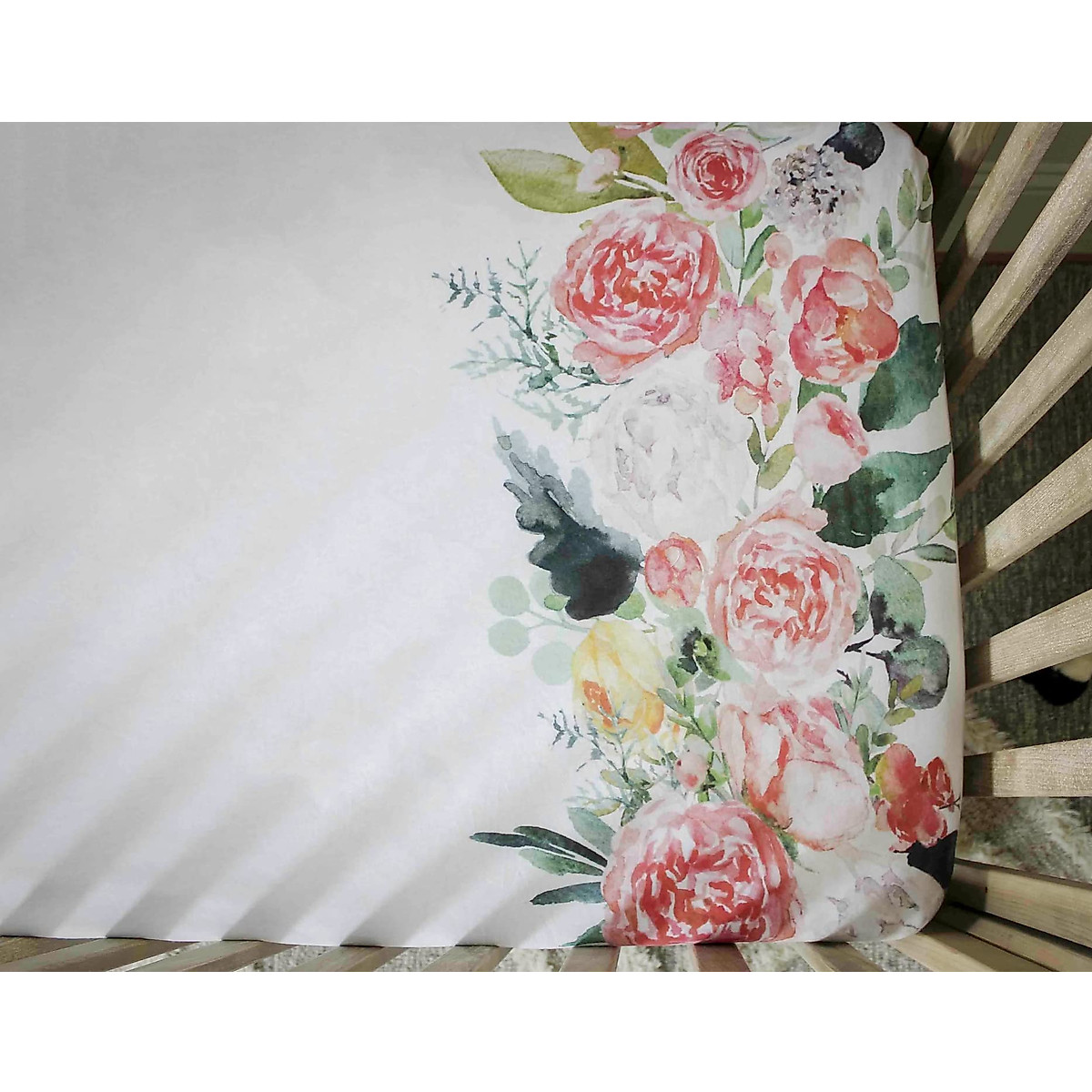 NODNAL CO. 3 Fitted Crib Sheets Set - Peonies & Roses for Baby Girl - 100% OEKO-TEX Cotton Girl Nursery Bedding - Pink Floral Boho Eucalyptus Flowers Set Toddler Mattress 28”x52”x9” Sheet