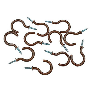 Kinteshun Cup Ceiling Hooks,Medium Size Vinyl Coated Screw-in Open Hooks Hangers(50pcs,1.25 inches,Brown)