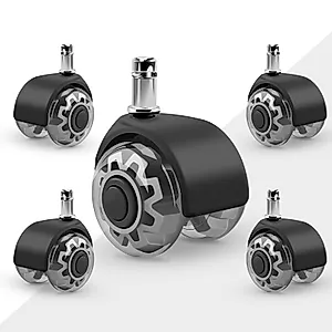 Office Chair Wheels Replacement-Set of 5, Aulaxyee 2 Inch Rollerblade Casters, Universal Rubber Caster Wheels for Hardwood, Carpet, Floors, Heavy Duty Computer Desk Gaming Chair Rollers