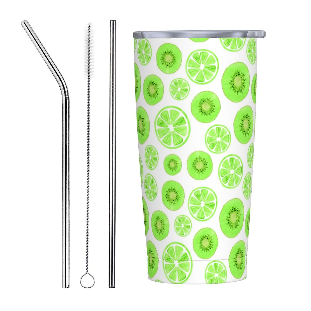 20oz Tumbler Unique Kiwifruit Print Double Wall Vacuum Insulated Coffee Mug with Lid and Metal Straw Brush Reusable Stainless Steel Water Bottle Travel Cup Gifts for Car Ice Drinks Hot Beverage
