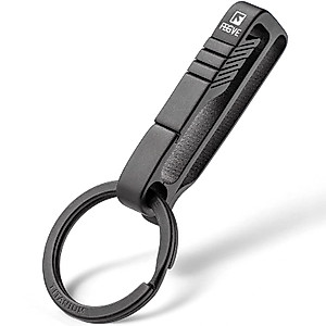 FEGVE Titanium Key Belt Clip with Key Ring, Belt Key Holder Key Chain Clip Black Keychain for men (Black)