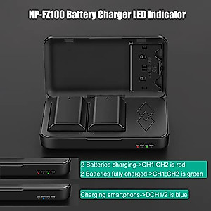 JYJZPB NP-FZ100 Battery Replacement and A7iii Battery Charger for Sony A7 III, Sony Alpha A7R III, A7R IV, A9, A6600, Alpha 9S, A7R3 A7S III, A7R III Battery, 2 Packs