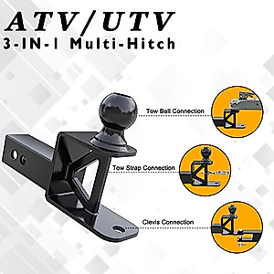 VNN ATV/UTV Trailer Hitch, Fits 2-inch Receiver, 2-inch Ball, 2-inch Rise, 3-in-1 ATV/UTV Multi-Hitch with Pin, ATV/UTV Receiver Hitch Towing Ball Mounts