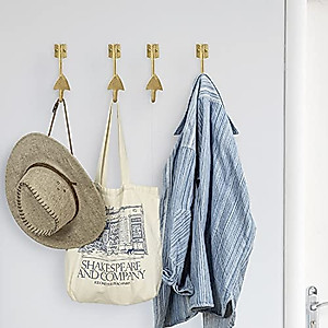 MyGift Handcrafted Vintage Gold Metal Wall Mounted Coat Hook with Arrow Shaped Design, Entryway Hanging Storage Hooks, Set of 4 - Made in India