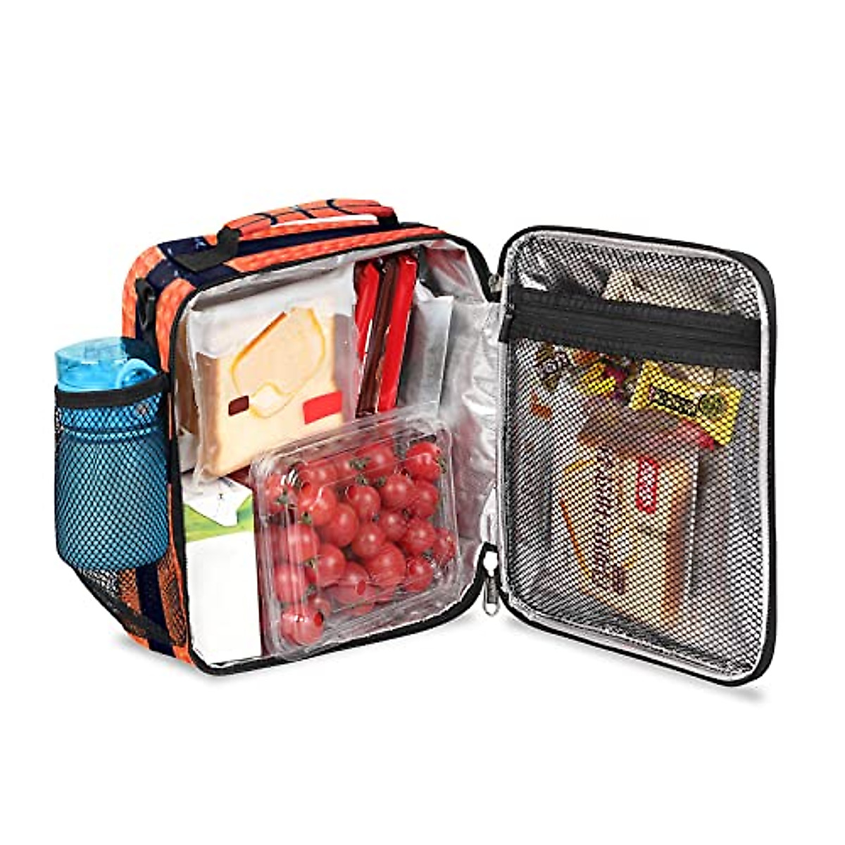 Basketball Lunch Box for Kids, Texture Ball Sport Insulated Lunch Bag for Boys Girls, Reusable Waterproof Lunch Box with Adjustable Shoulder Strap Cooler Tote Bag for School, Work, Picnic