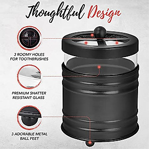 Autumn Alley Modern Farmhouse Glass and Black Bathroom Accessories Set (4 PCS) - Lotion Soap Dispenser, Toothbrush Holder, 2 Apothecary Jars (Qtip Holder) - Rustic Farmhouse Bathroom Decor