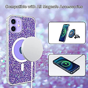 ESTPEAK Magnetic Bling Case for iPhone 13 Pro Max [Compatible with MagSafe] [Cute Twinkle Glitter Design ] Aesthetic Slim Shockproof Protect Sparkle Unique Silicone Phone Cover for Women Girls-Purple