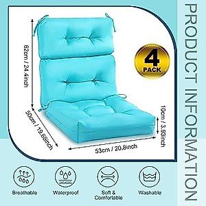 Geelin High Back Patio Chair Cushion Indoor Outdoor Seat Back Chair Cushions Tufted Patio Chair Cushions Waterproof Rocking Chair Pads All Weather Replacement Cushions for Outdoor Furniture (Blue, 4)