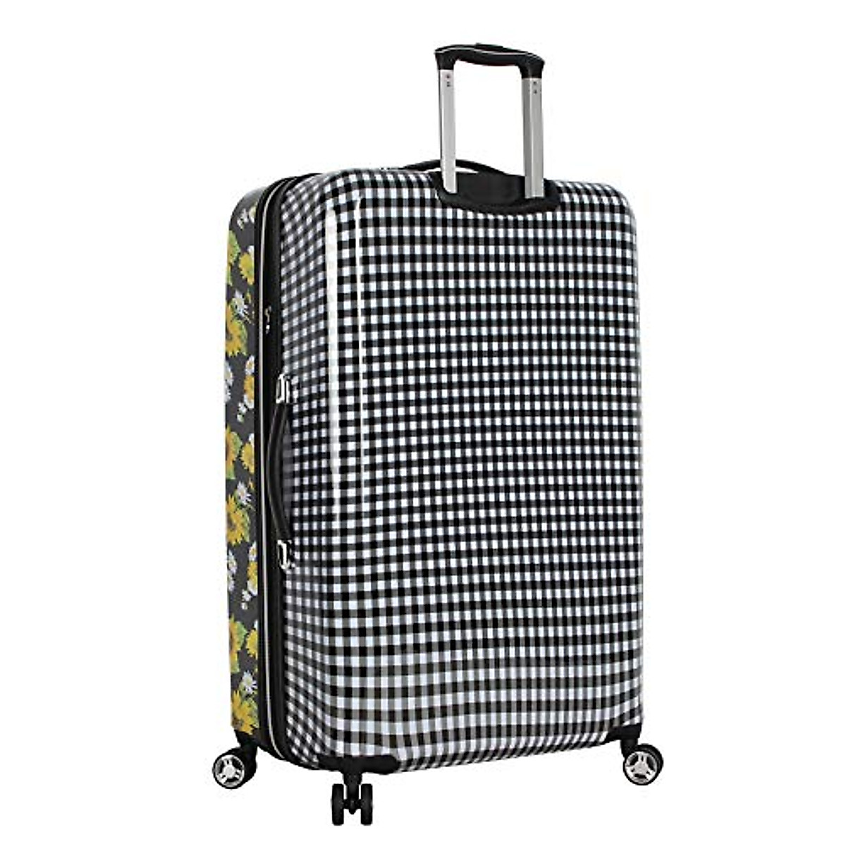 Betsey Johnson 30 Inch Checked Luggage Collection - Expandable Scratch Resistant (ABS + PC) Hardside Suitcase - Designer Lightweight Bag with 8-Rolling Spinner Wheels (Sunflower)