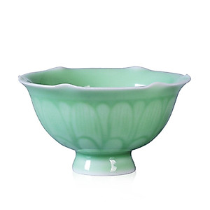 Celadon Kung Fu Teacups 2.5-Ounce Intaglio with Lotus Sake Cups (Green)
