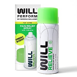WILL PERFORM Fast Acting Pain & Itch Relief Spray by Serena Williams, Lidocaine Spray for Itch & Pain Relief with Arnica & Botanicals, Numbing Spray for Insect Bites, Knee, Back,4oz | HSA FSA Eligible