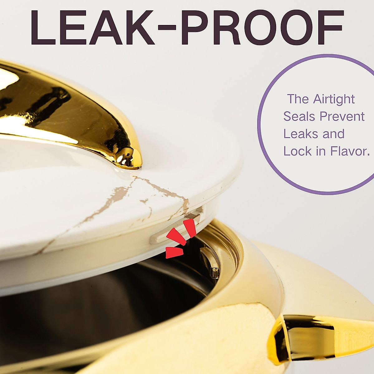 Hywisnok Luxury 3-Piece 2.6/2.1/1.6qt Thermal Casserole Dish Set with Lids, Insulated Stainless Steel Container for Hot & Cold Food, Serving Bowl for Buffets/Parties-Marble White