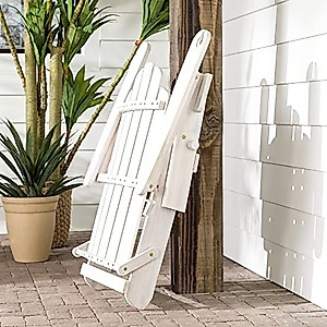 Walker Edison Sully Classic Solid Acacia Wood Outdoor Folding Adirondack Chair, 38 Inch, White Wash