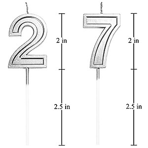 27th Birthday Candles Cake Numeral Candles Happy Birthday Cake Candles Topper Decoration for Birthday Wedding Anniversary Celebration Supplies (Silver)